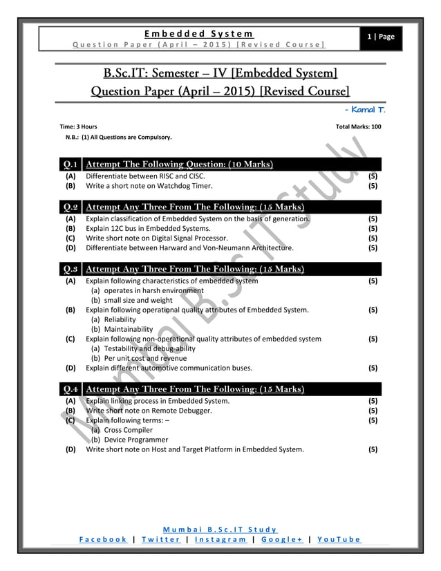 [Question Paper] Embedded System (Revised Course) [April / 2015] | PDF