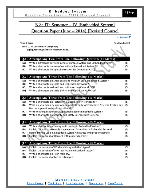 [Question Paper] Embedded System (Revised Course) [June / 2014] | PDF