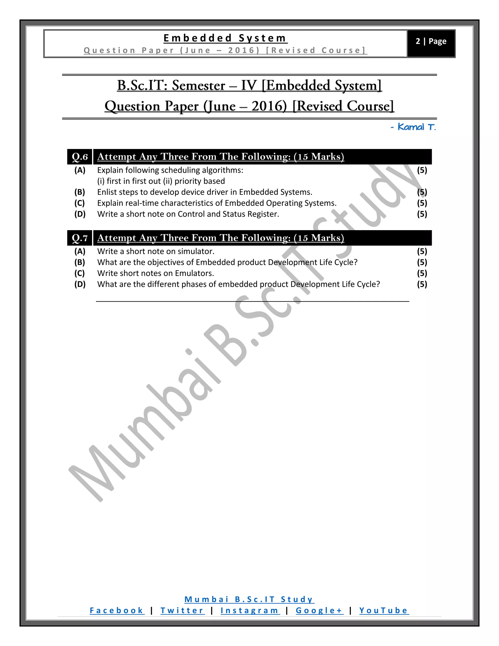 [Question Paper] Embedded System (Revised Course) [June / 2016] | PDF