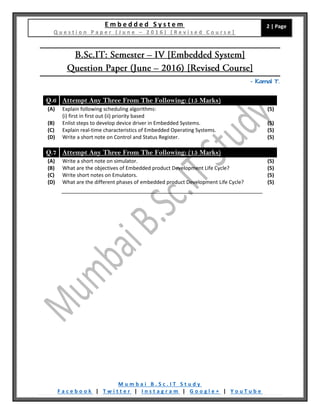 [Question Paper] Embedded System (Revised Course) [June / 2016] | PDF