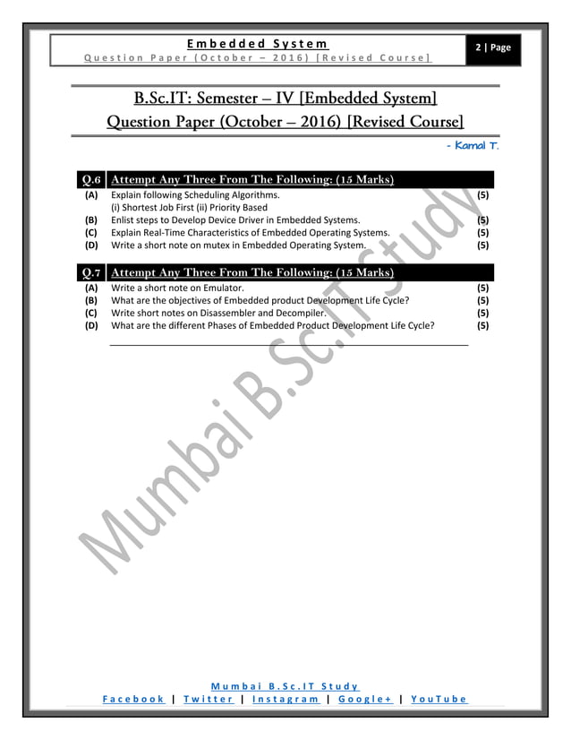 [Question Paper] Embedded System (Revised Course) [October / 2016] | PDF