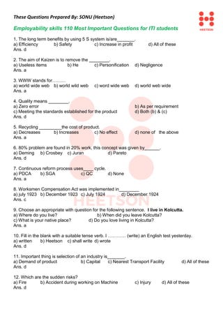 ITI Employability Skills Questions and Answers | PDF