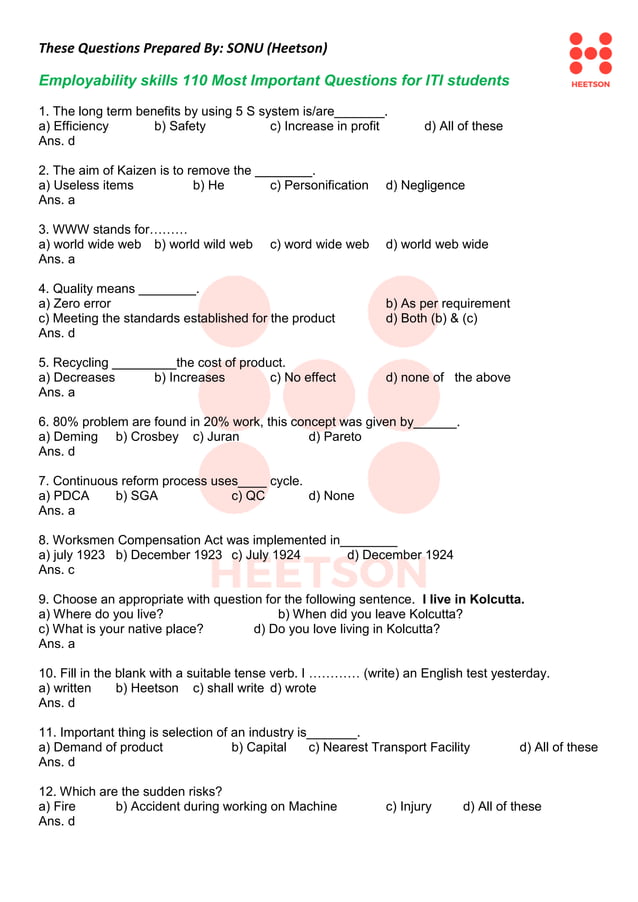 ITI Employability Skills Questions and Answers | PDF