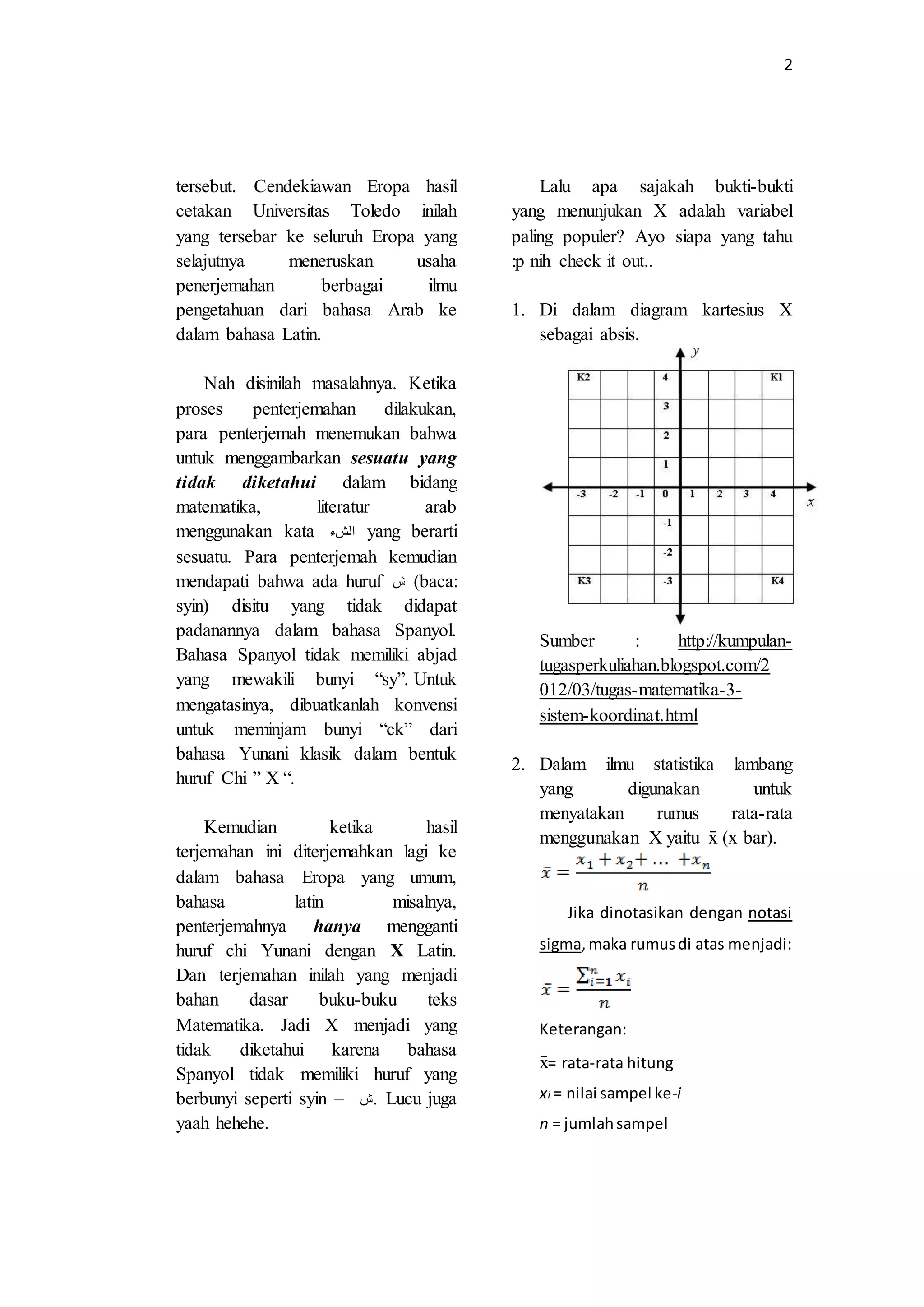 17 fakta variabel x populer dalam matematik1 | DOCX
