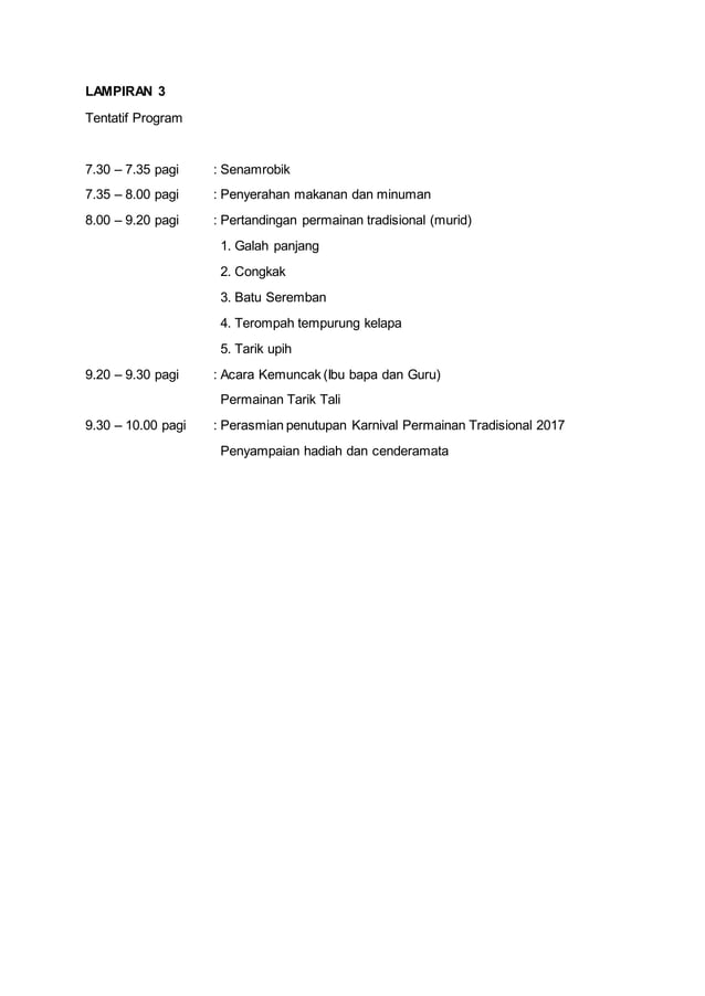 CONTOH KERTAS KERJA PERMOHONAN KARNIVAL SUKAN | DOCX