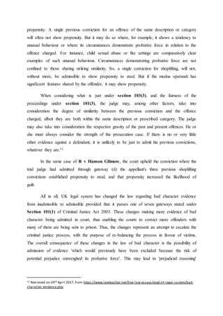 ADMISSIBILITY OF BAD CHARACTER LAW IN UNITED KINGDOM | DOCX