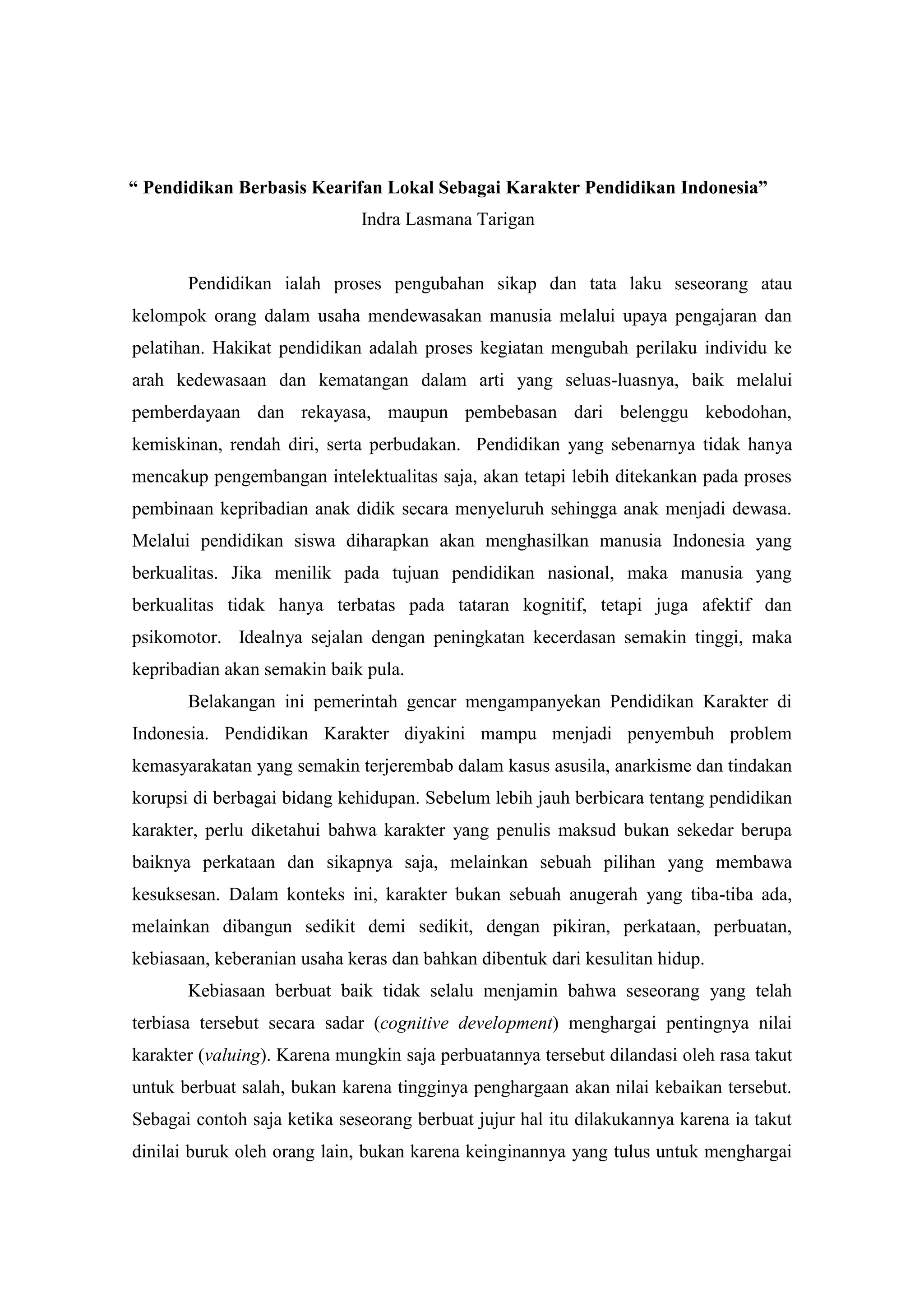 Konsep Pendidikan Berbasis Kearifan Lokal | DOCX