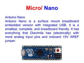 The document proceeds to explain the main components of an Arduino Uno ...