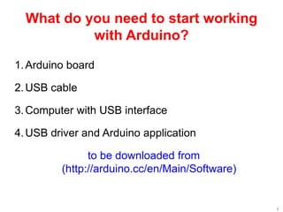 The document proceeds to explain the main components of an Arduino Uno ...