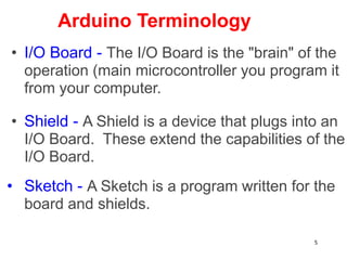 The document proceeds to explain the main components of an Arduino Uno ...