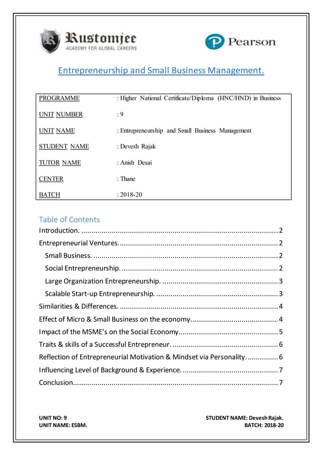 Entrepreneurship for Small Business Management | PDF