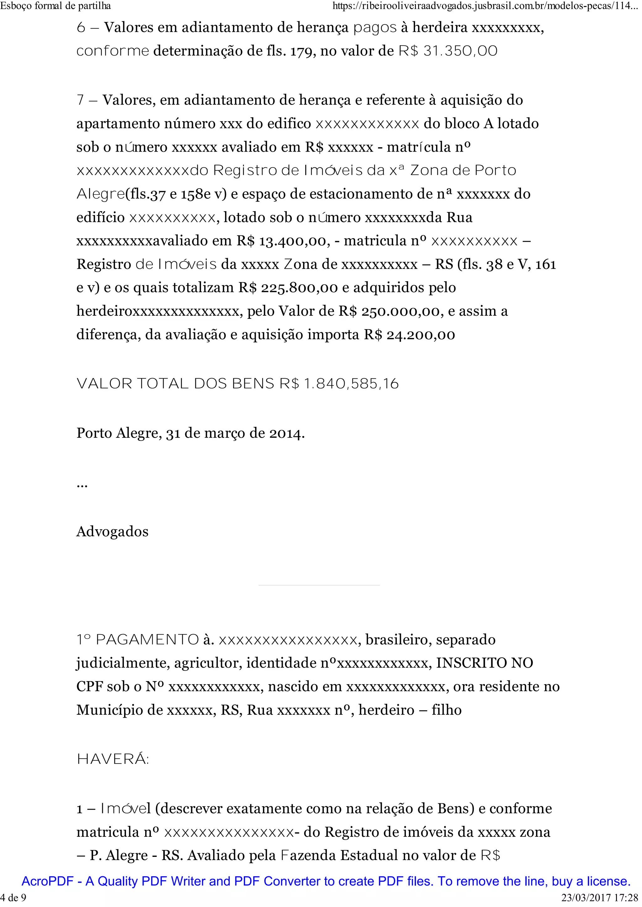 Esboço formal de partilha | PDF