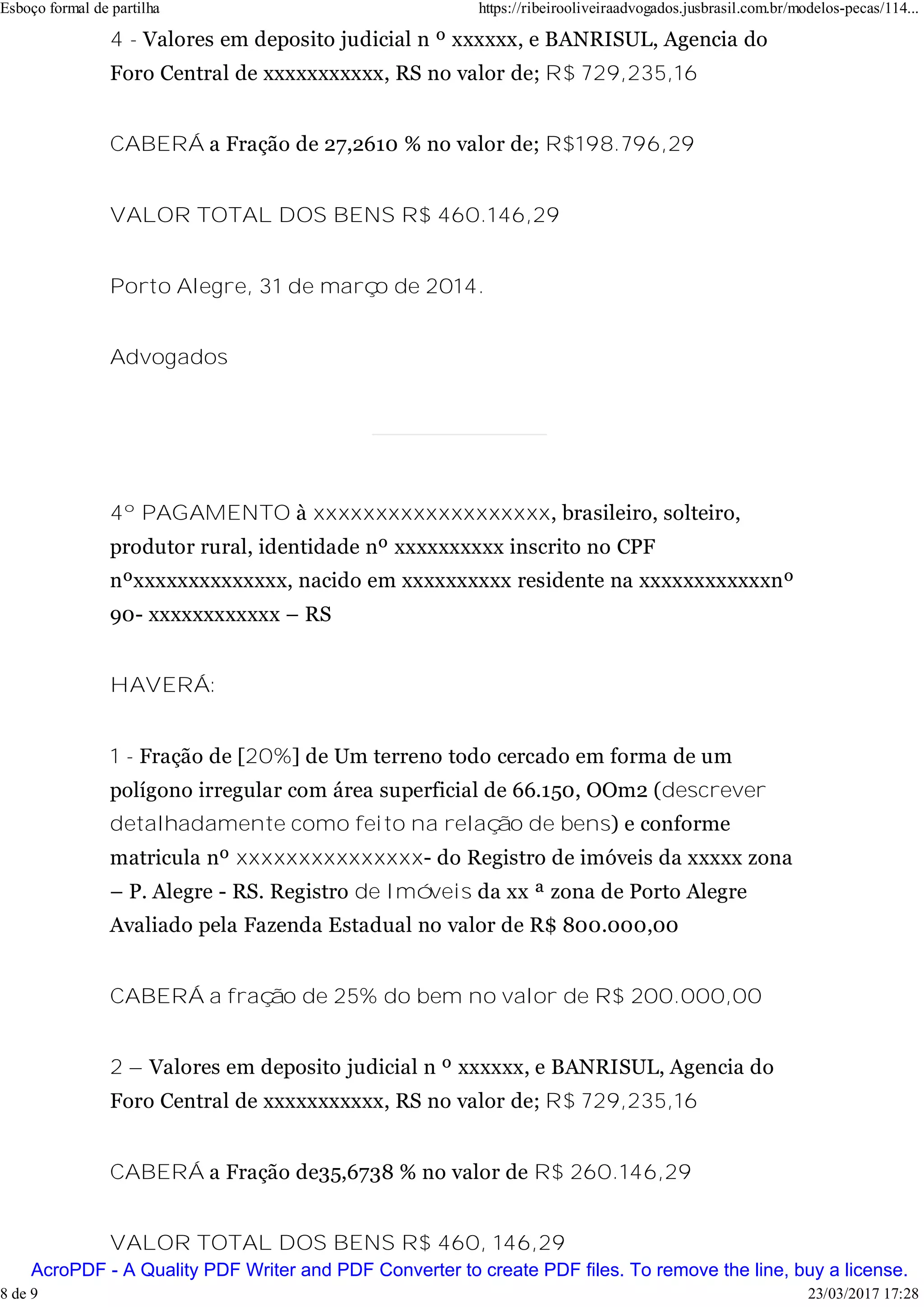 Esboço formal de partilha | PDF