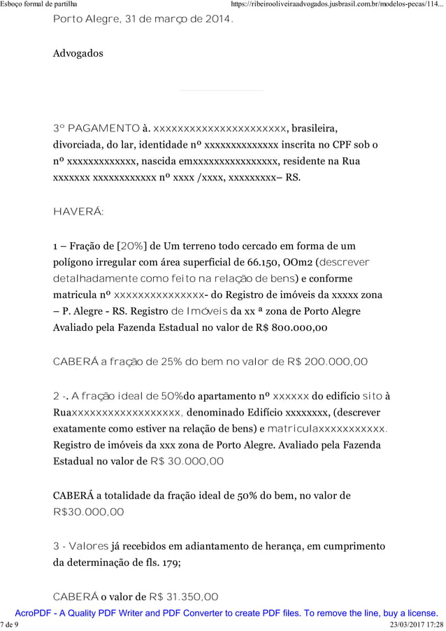 Esboço formal de partilha | PDF