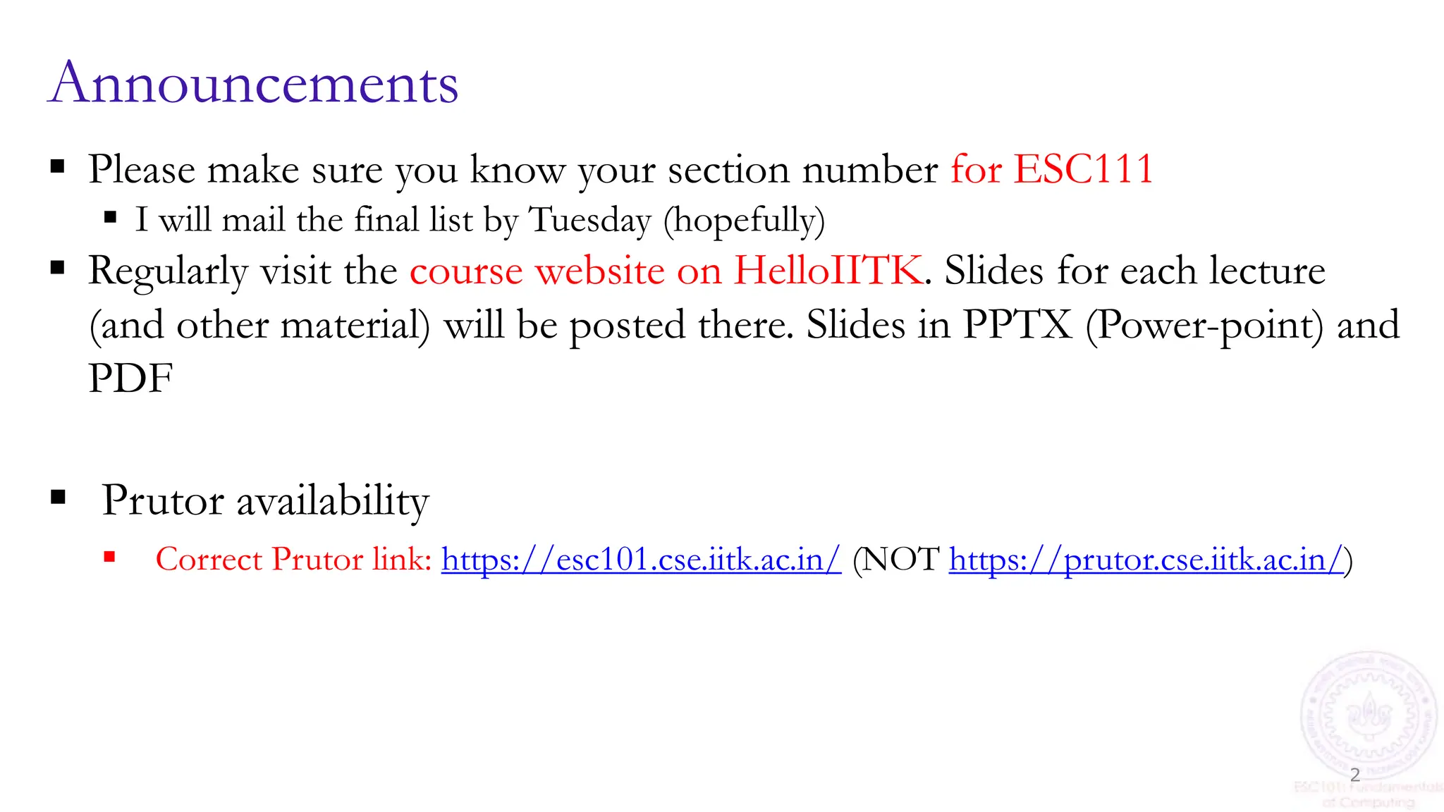 IITK ESC 111M Lec02.pptx . | PPTX | Programming Languages | Computing