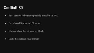 Smalltalk blocks and closures origin and evolution by Juan Escalada | PDF | Programming ...