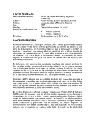 Escala de afectos positivos y negativos | DOC