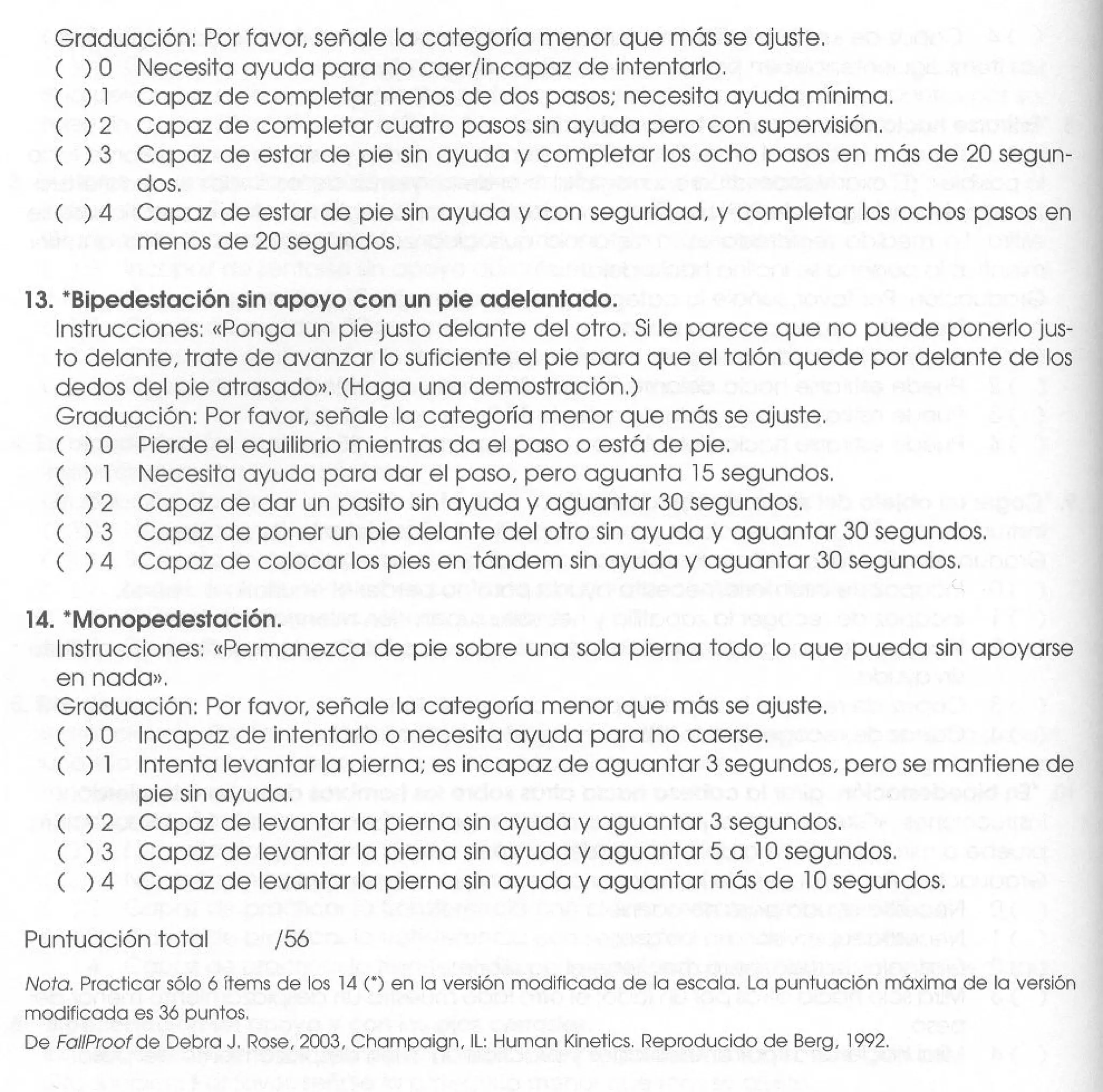 Escala de equilibrio de berg | PDF