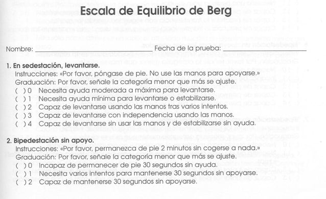 Escala de equilibrio de berg | PDF