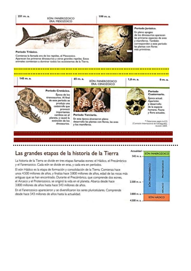 Escala del tiempo geológico, etapas de la historia de la Tierra