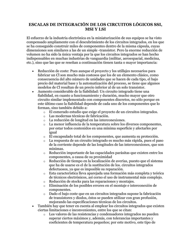 Escalas de integración de los circuitos lógicos ssi | DOCX | Technology ...