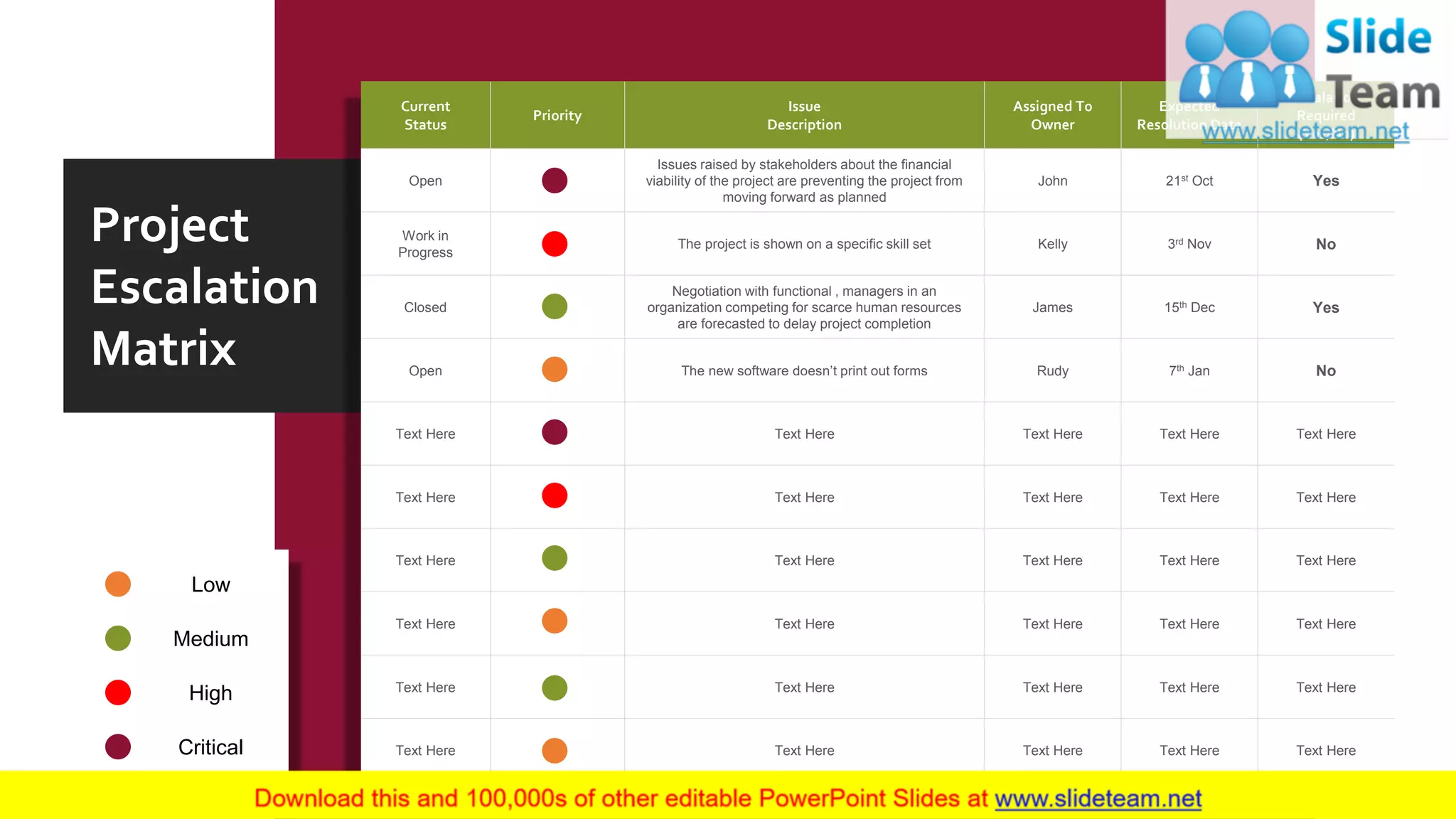 Escalation Matrix Template PowerPoint Presentation Slides | PPT