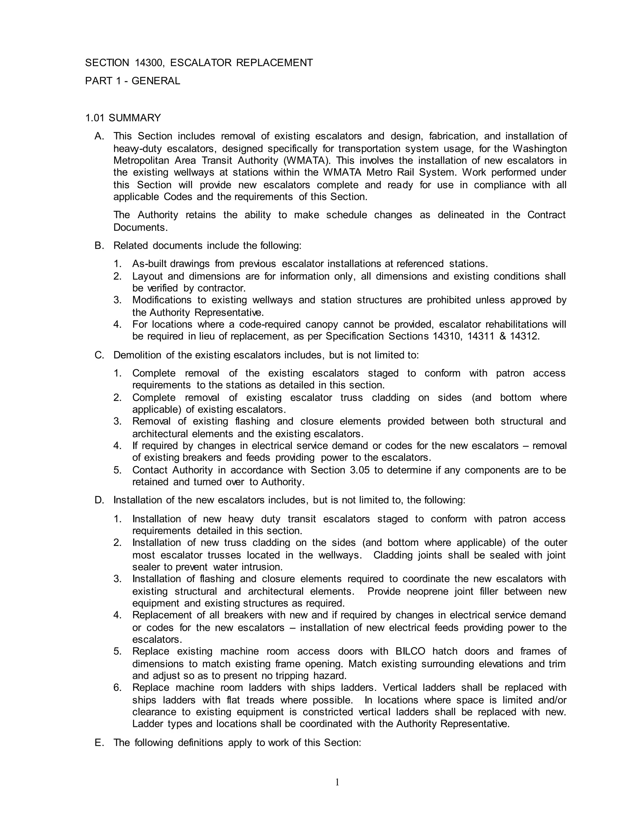 Escalator replacement specifications rev 2 consolidated comments | DOCX