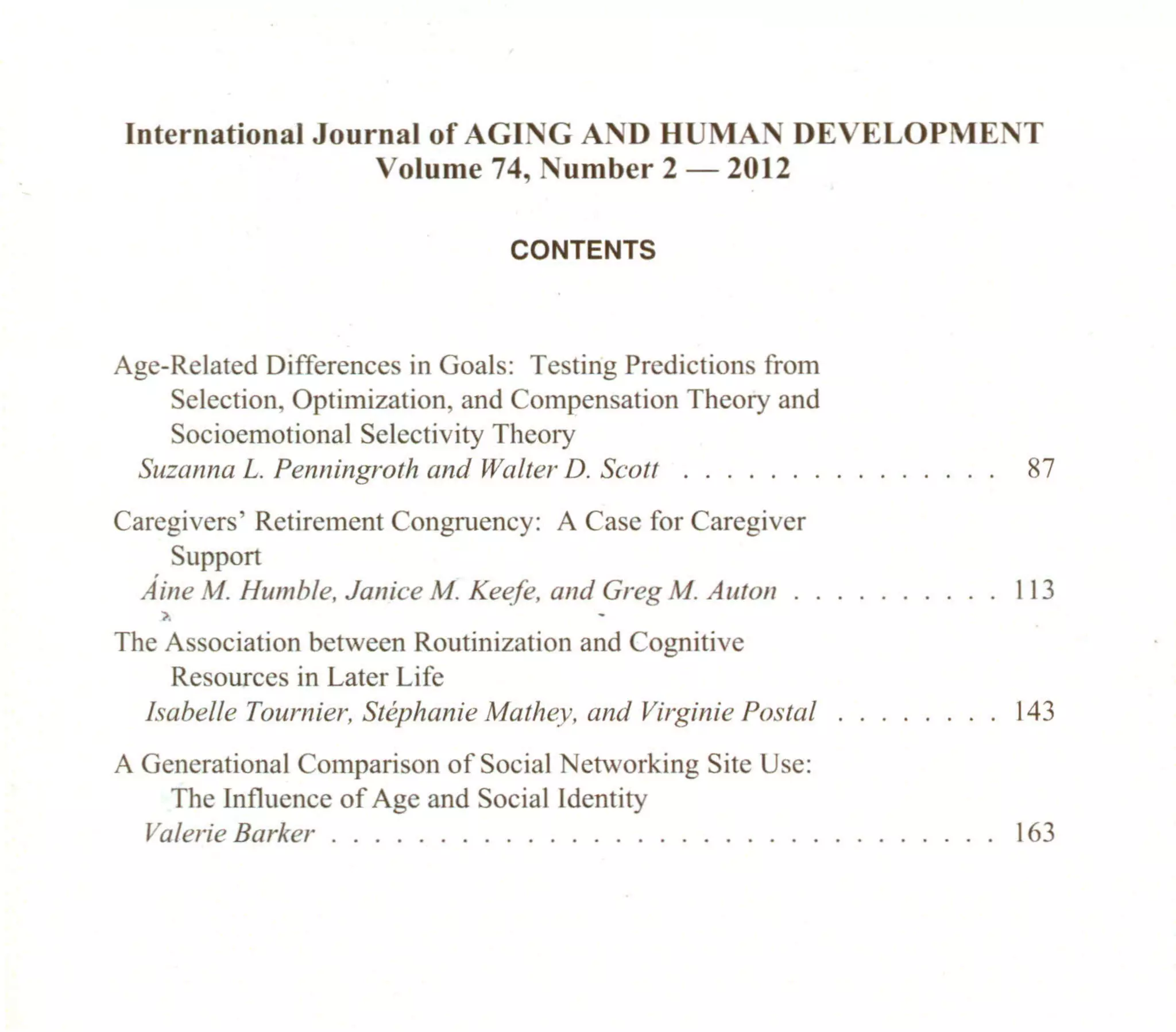 Aging & human development Vol. 74, N° 2 | PPT