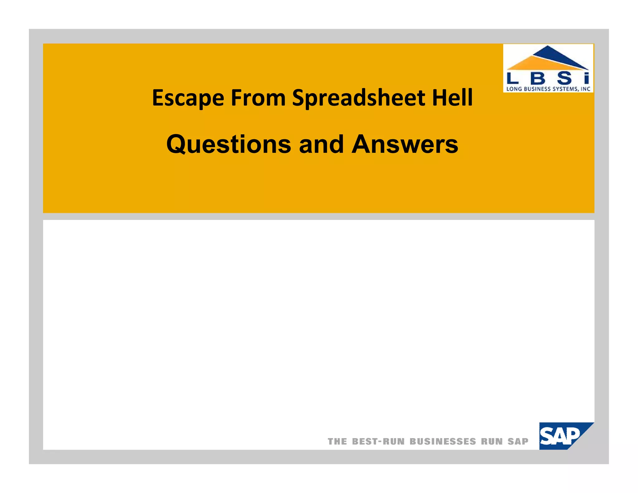 Escape From Spreadsheet Hell | PDF