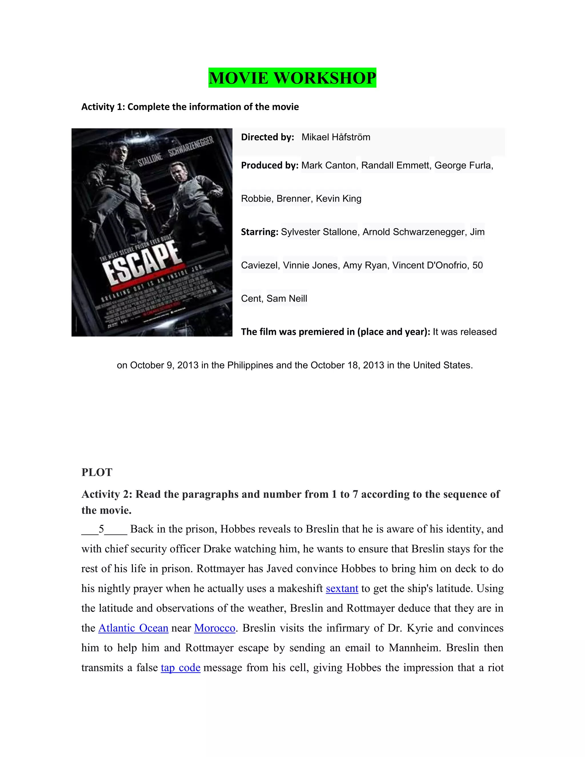 Escape plan workshop | DOCX