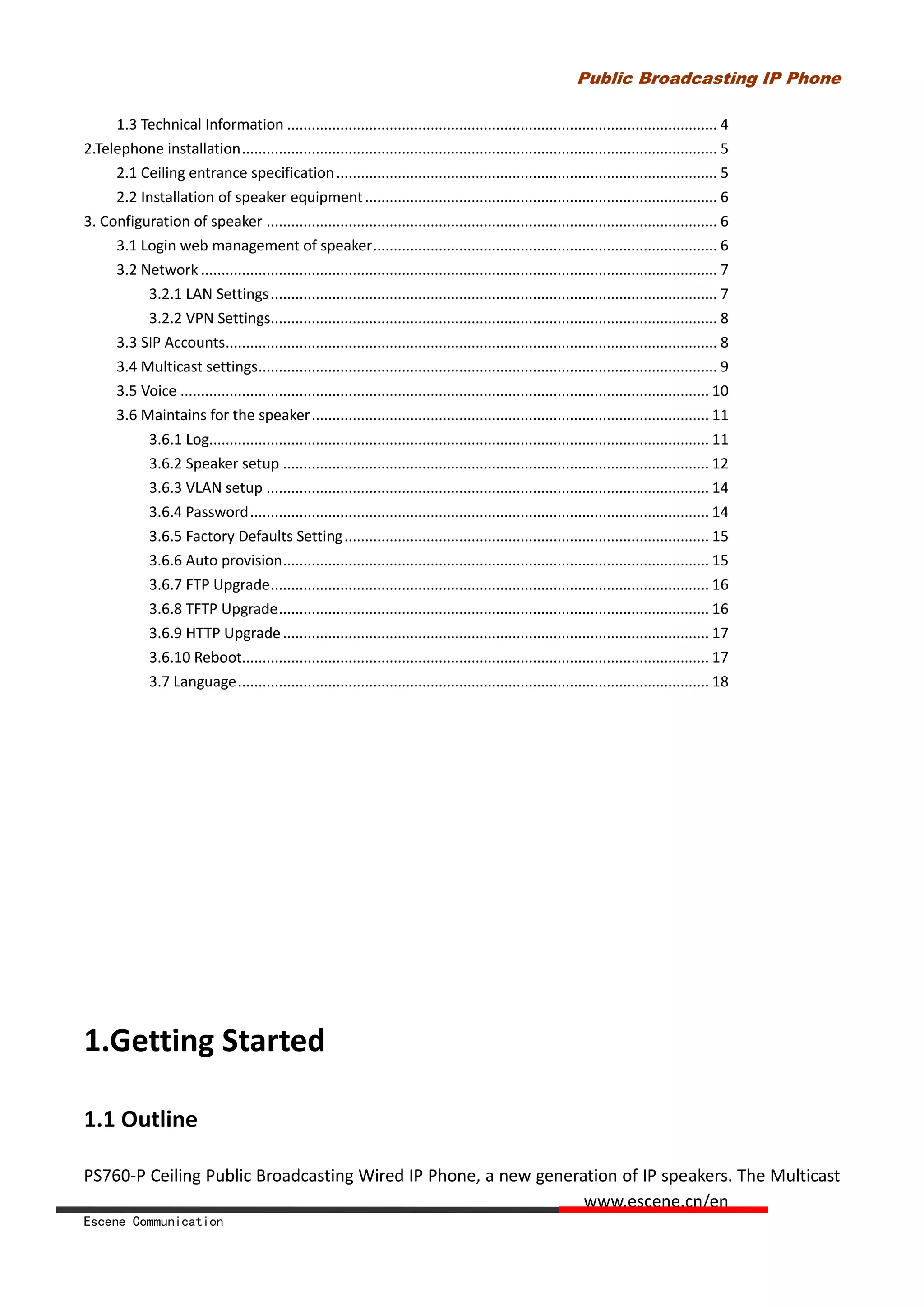 Escene ceiling public broadcasting ip phone ps760 user manual | PDF