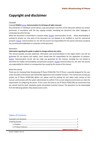 Escene ceiling public broadcasting ip phone ps760 user manual | PDF