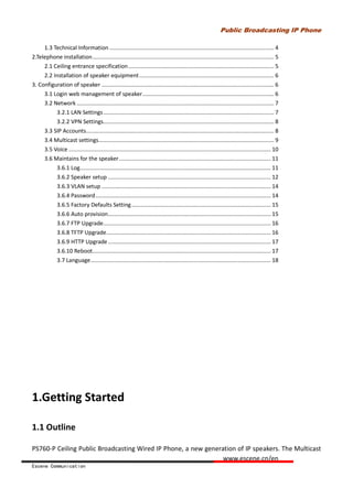Escene ceiling public broadcasting ip phone ps760 user manual | PDF