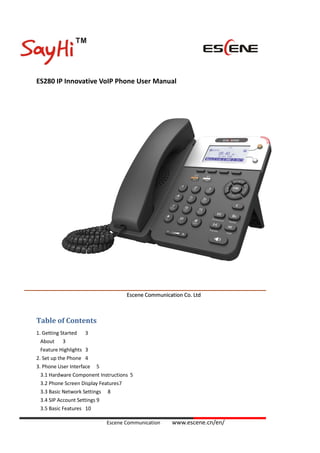 Escene es280 ip phone user manual | PDF
