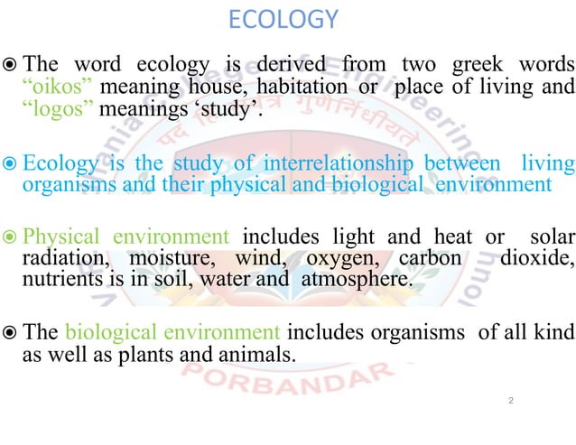 Es ch.2 ECOLOGY & ECOSYSTEMS | PPT