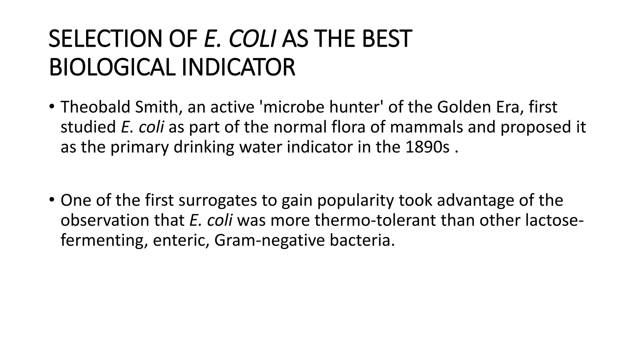 Escherichia coli as water indicator | PPTX