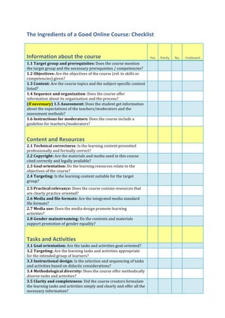 Eschool4s.eu: checklist - ingredients of a good online course | PDF