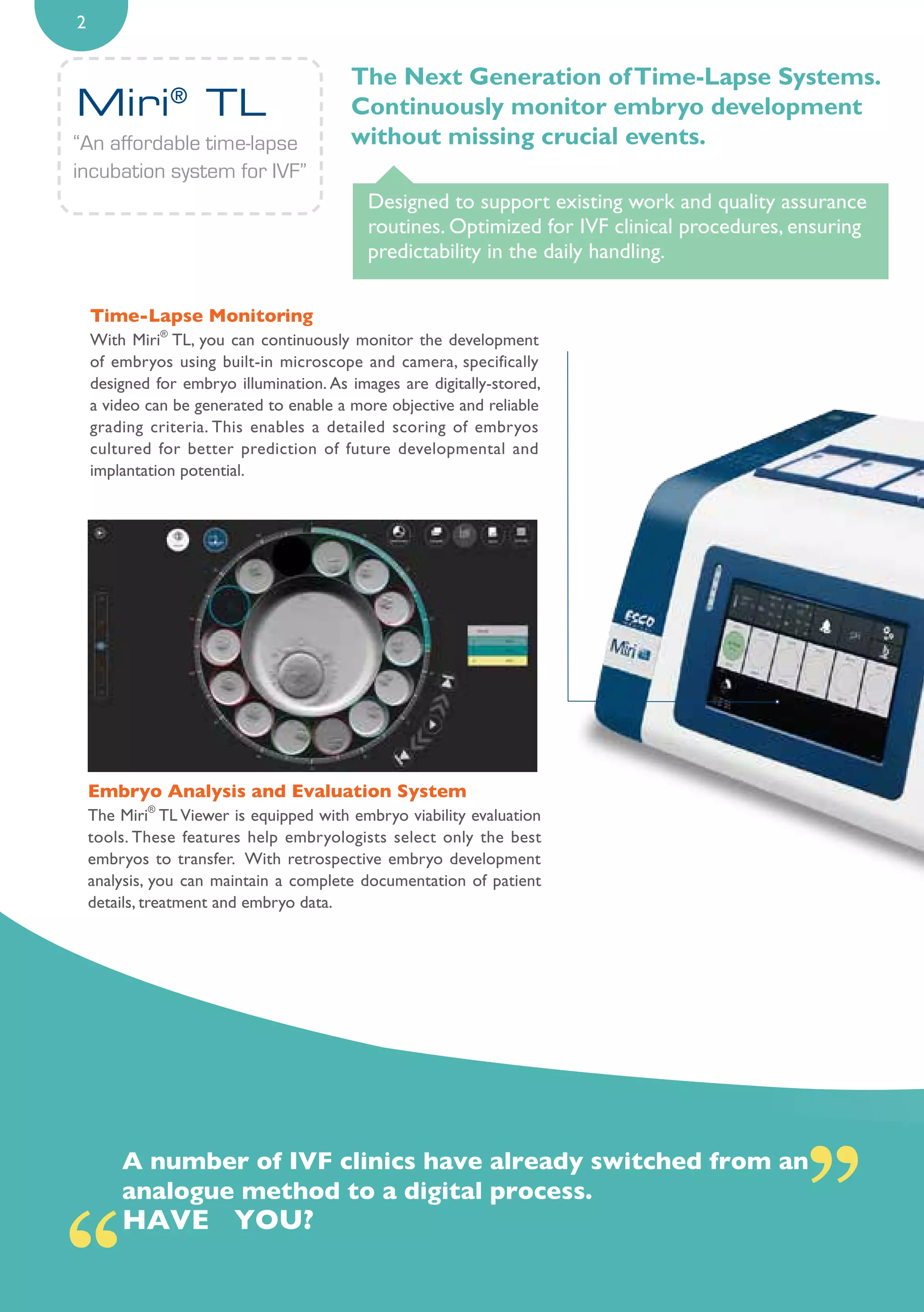 Esco Medical Miri TL Time Lapse Embryo Incubator | PDF