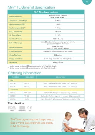 Esco Medical Miri TL Time Lapse Embryo Incubator | PDF