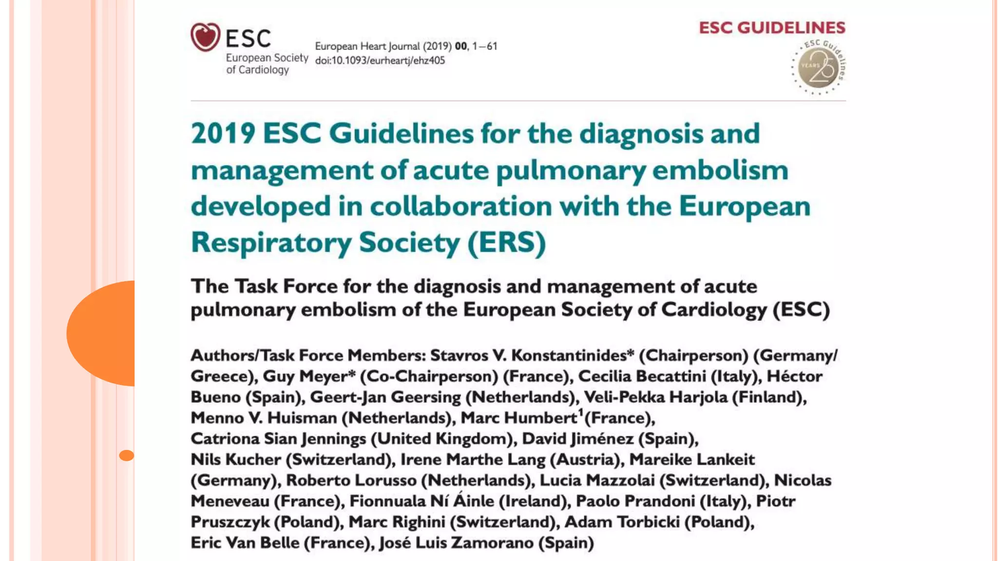 2019 ESC guidelines on pulmonary embolism | PPTX