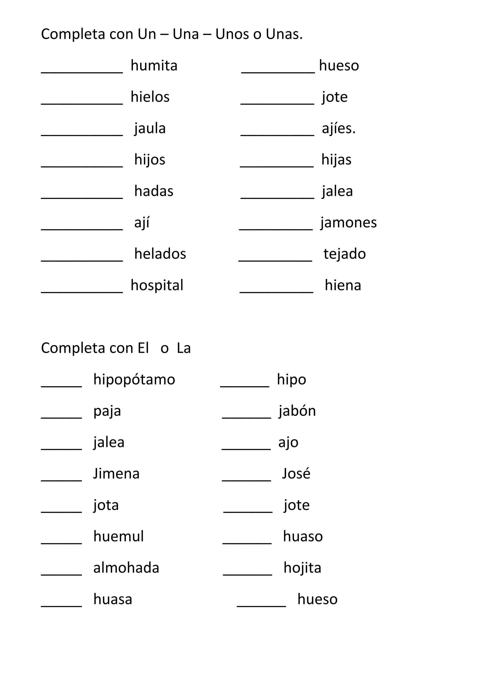 Escribe la palabra y antepone los artículos el | PDF
