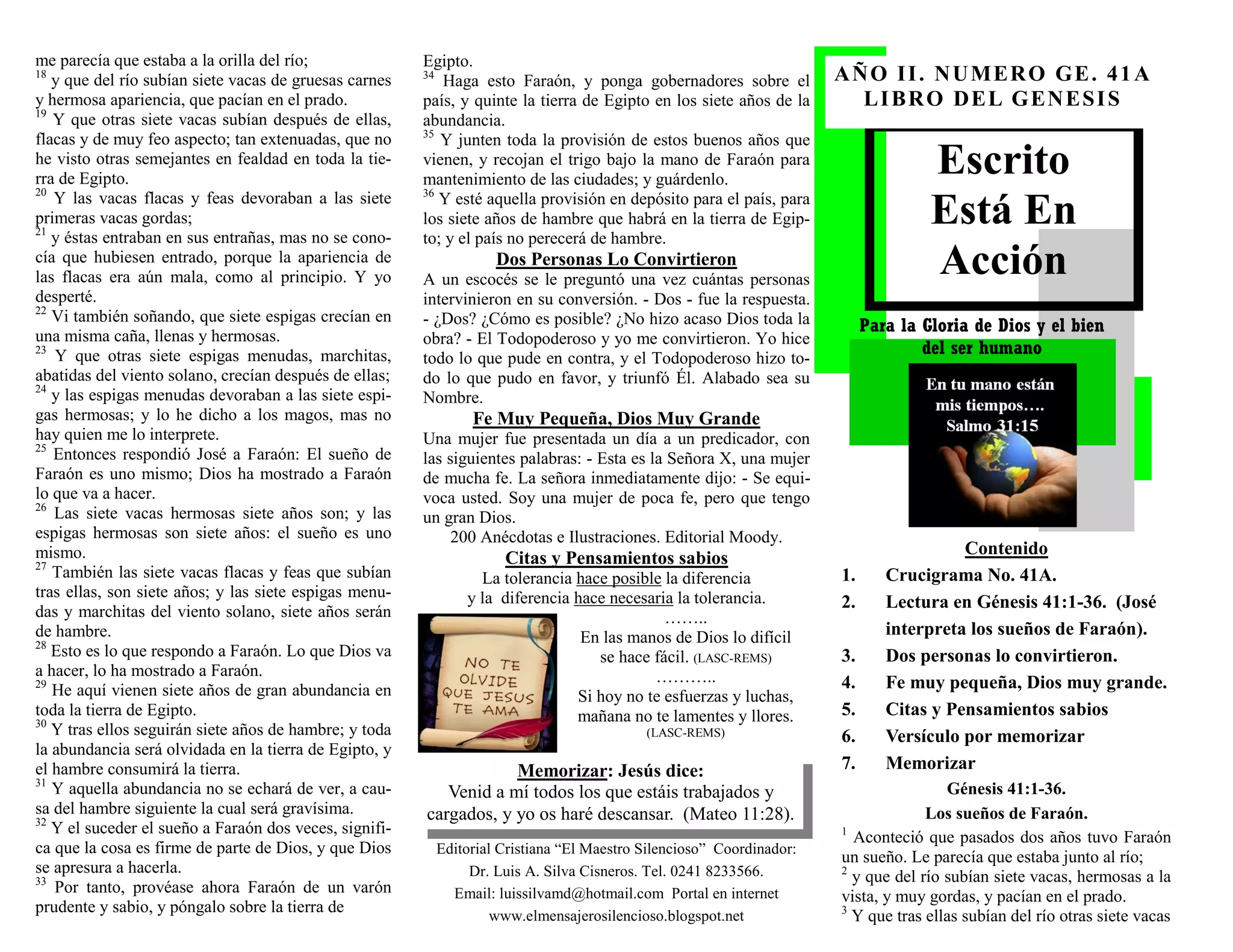 ESCRITO ESTA EN ACCION. JOSE INTERPRETA LOS SUEÑOS DE FARAON. GENESIS ...