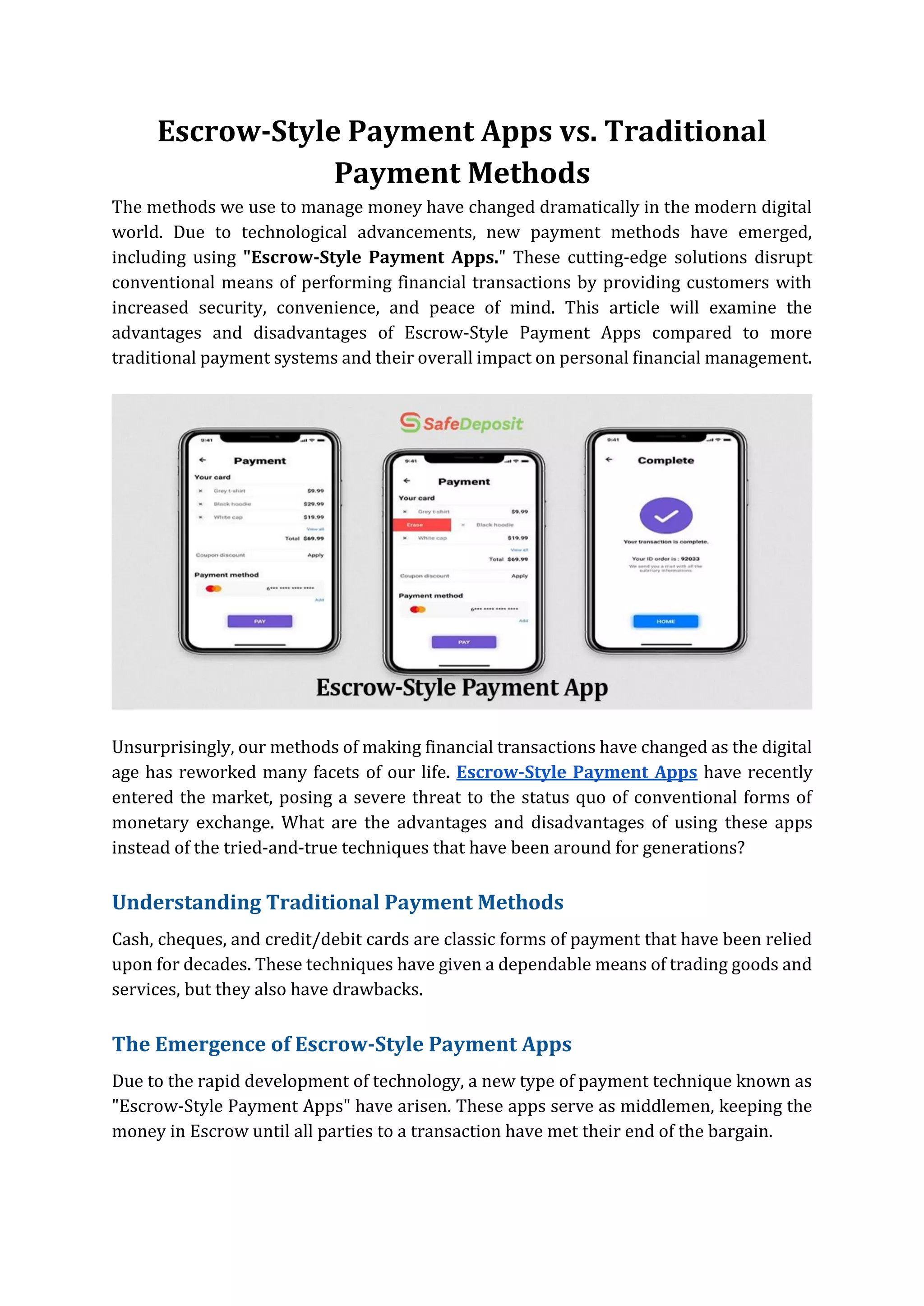 Escrow-Style Payment Apps vs Traditional Payment Methods | PDF