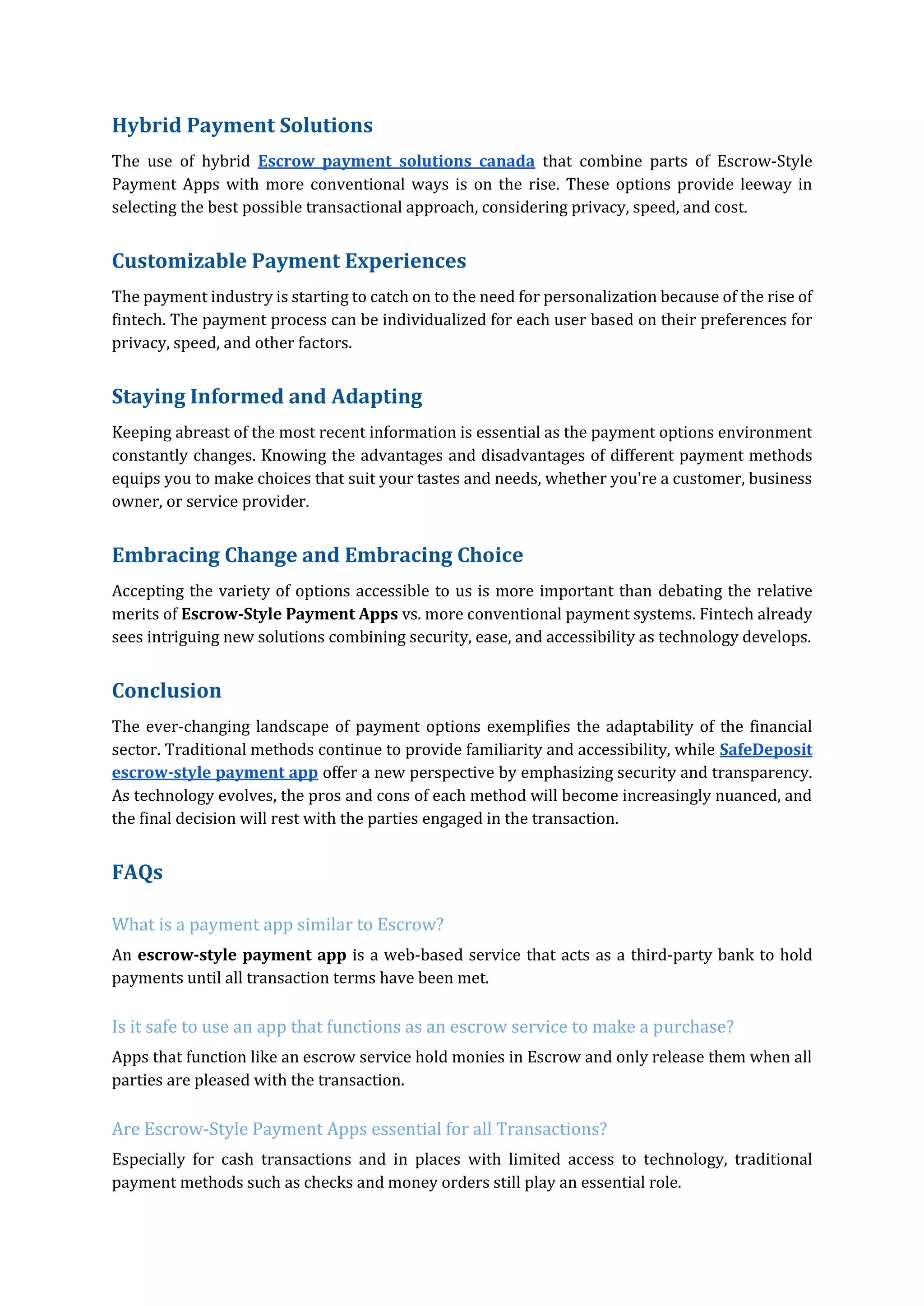 Escrow-Style Payment Apps vs Traditional Payment Methods | PDF