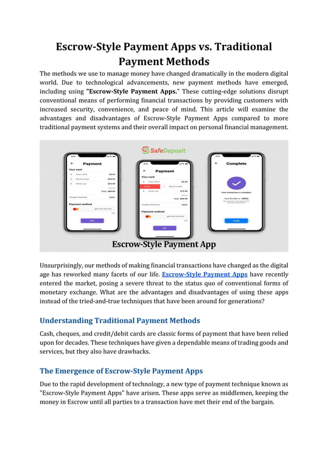 Escrow-Style Payment Apps vs Traditional Payment Methods | PDF