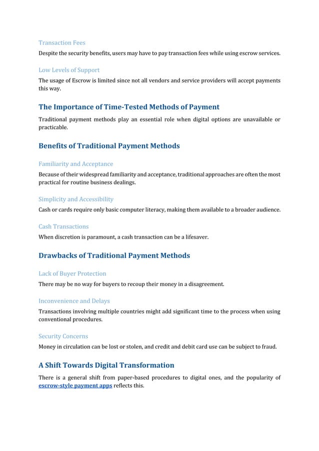 Escrow-Style Payment Apps vs Traditional Payment Methods | PDF