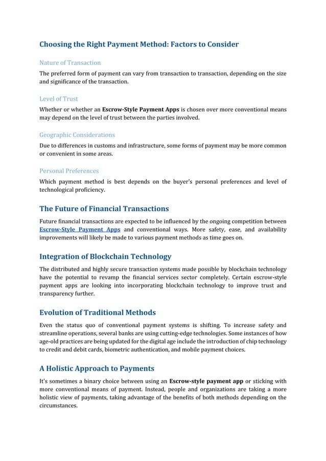 Escrow-Style Payment Apps vs Traditional Payment Methods | PDF