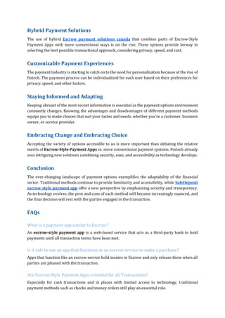 Escrow-Style Payment Apps vs Traditional Payment Methods | PDF