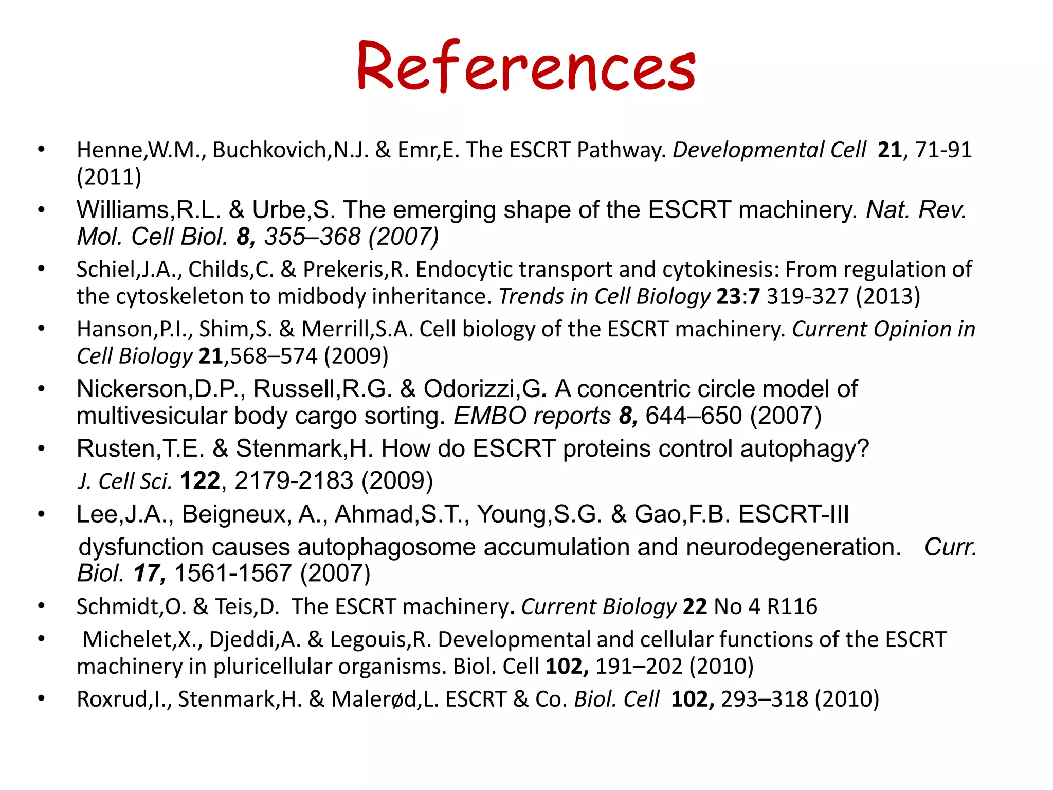 Escrt proteins in physiology and diseases | PPTX