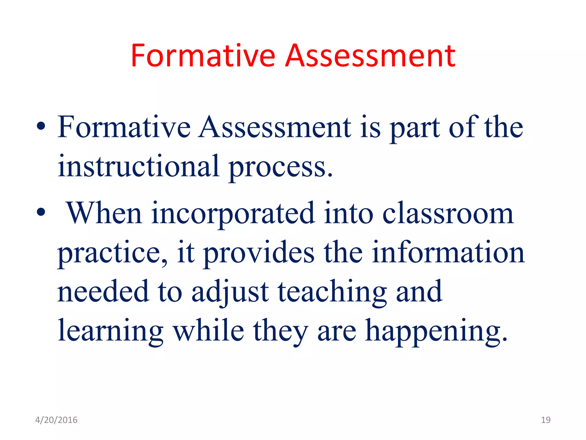 Assessment in Pre-School and Primary School | PPTX